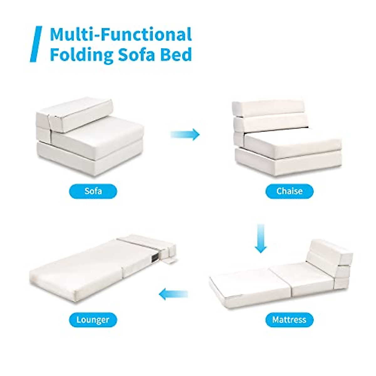 Mjkone Folding Futon Sofa Bed, Modern Convertible Couch for Compact Living Room Office Apartment Space, Modular Sectional Sofa for Resting Camping- Single, Beige