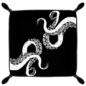 feichanghao Black and White Octopus Tentacles Folding Dice Tray, PU Leather Dice Holder Rolling Trays for RPG Dice Gaming DandD and Other Table Games