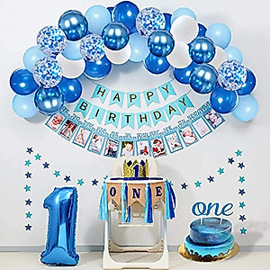 Royal Blue White Confetti Balloons, 60 pcs 12inch Light Blue Metallic Blue and Baby Blue Confetti Balloons for Birthday Boy Baby Shower Graduation Party Decorations