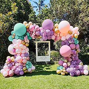 Double Stuffed Pastel Balloon Garland Pink Purple Green Balloons Rainbow Balloon Arch With Gold Metallic Latex Balloons Kit For Mermaid Baby Shower Princess Ice Cream Birthday Candy Party Decorations