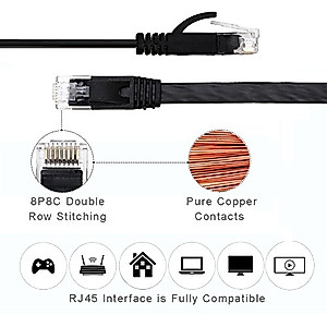 Cat 6 Ethernet Cable 35 ft Flat Black,Solid Cat6 High Speed Computer Wire with Clips & Rj45 Connectors for Router, Modem, Faster Than Cat5e/Cat5, (35ft, 1 Pack, Black)