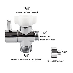 Hsmhose Bidet T Adapter with Shut off Valve,Metal T Valve for Bidet 7/8” X 7/8” X 1/2”or 3/8”,Tee Connector Bidet Attachment for Toilet