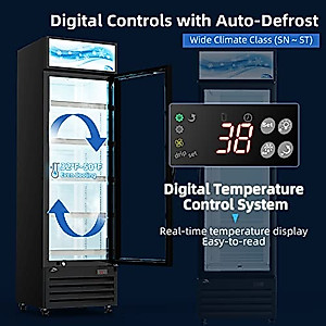 JAECOOL Commercial Beverage Refrigerator Cooler, Merchandiser Refrigerator with Glass Door, Upright Display Refrigerator, Auto-defrost, R290 Eco-friendly, ETL, 12.8 Cu. Ft