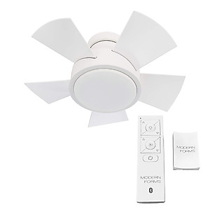 Modern Forms Vox Indoor and Outdoor 5-Blade Smart Flush Mount Ceiling Fan 26in Matte White with 3000K LED Light Kit and Remote Control, (FH-W1802-26L-MW)
