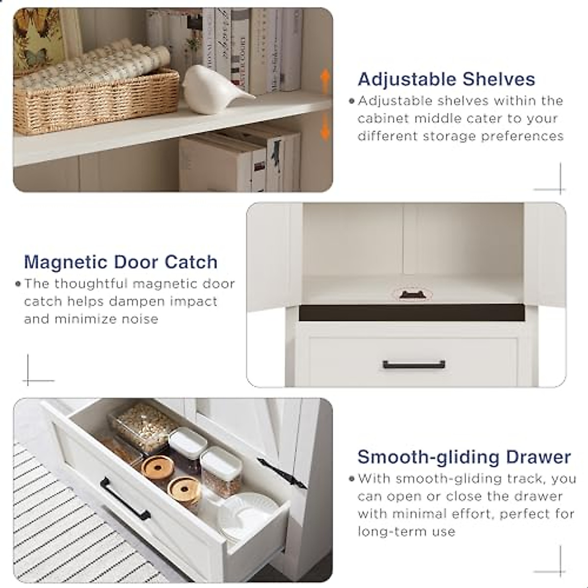 JXQTLINGMU Farmhouse Storage Cabinet with Adjustable Shelves, Bathroom Storage Cabinet with Barn Doors for Bathroom, Utility Room, Living Room, Kitchen, Antique White