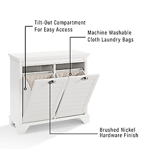 Crosley Furniture Lydia Laundry Hamper with Linen Sorting Bags, Bathroom Storage and Organization, White