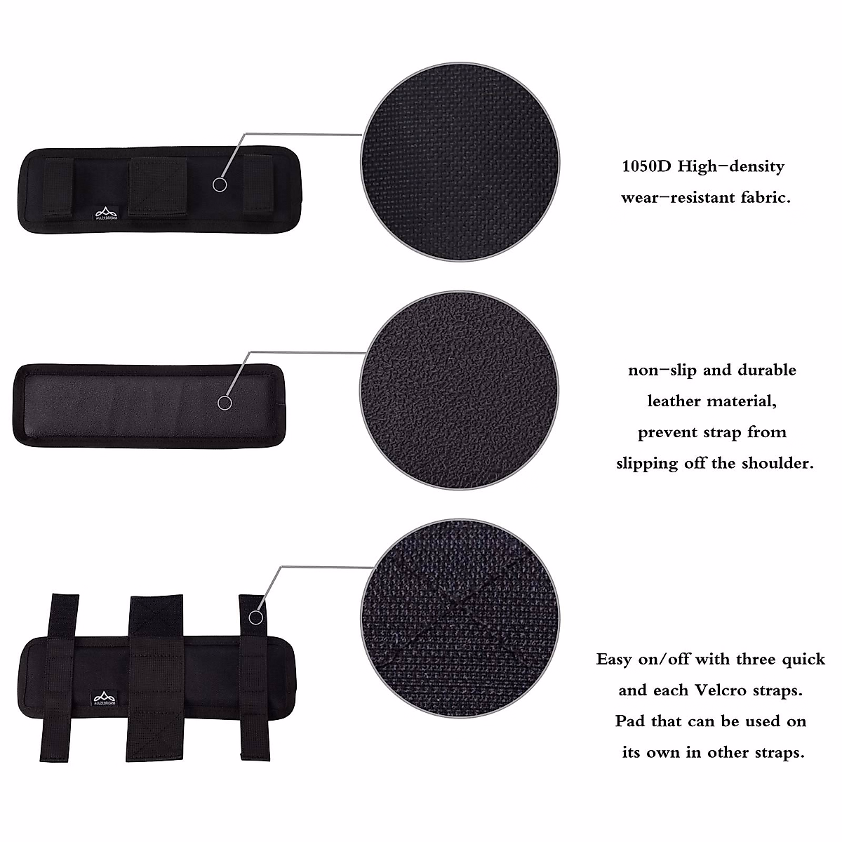 Allzedream Bag Shoulder Strap Replacement Laptop Travel Duffle Bags Padded Adjustable (Black, Silver Hardware)