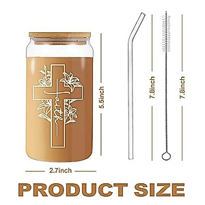 Christian Gifts for Women - Communion Religious Cups Glass Tumbler Water Bottles for Mom Her Friends Female - Inspirational Gifts for Mom Friends Coworker - 16 Oz Coffee Can Drinking Glass Cup