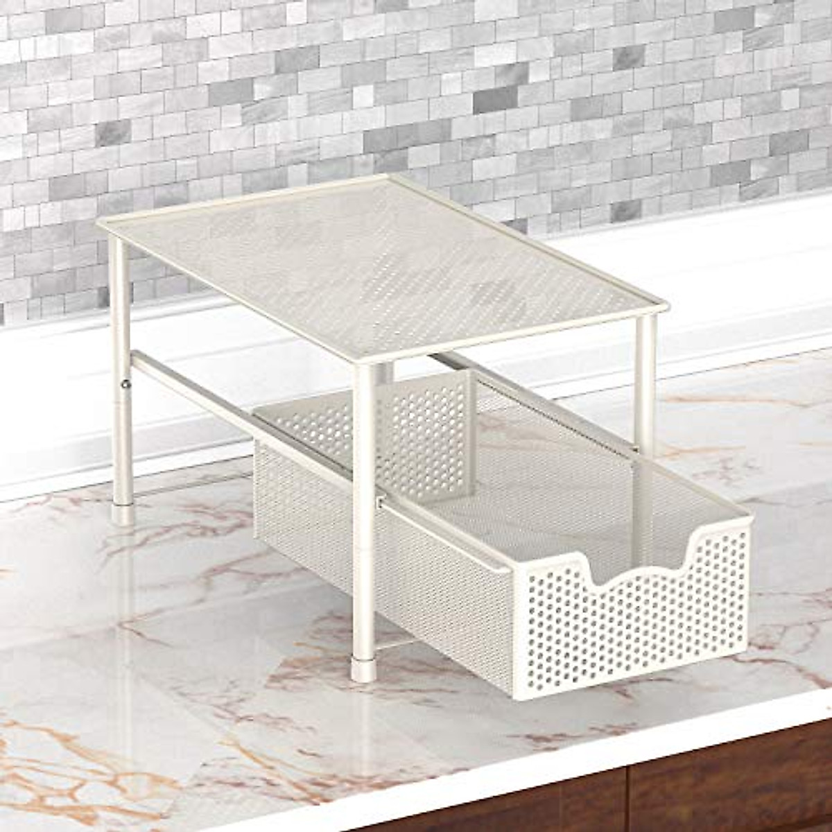 Simple Houseware Stackable Under Sink Cabinet Sliding Basket Organizer Drawer, White