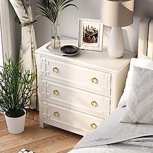 COZAYH Farmhouse 3-Drawer Dresser, Fully-Assembled French Country Chest of Drawers with Embossed Geometric Lines, Rustic Dresser for Bedroom, Living Room, White