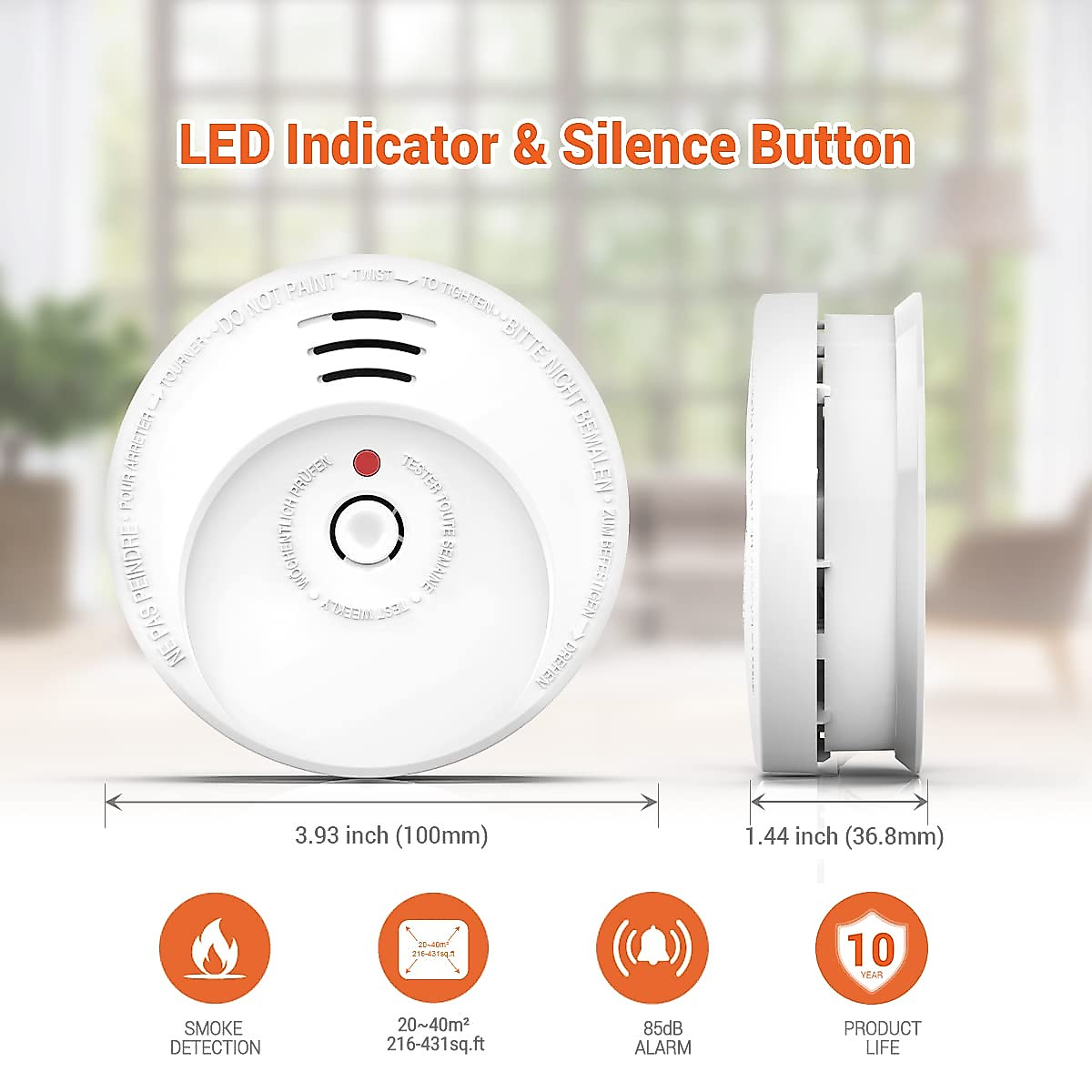 Jemay Smoke Detector, Smoke Alarm with Advanced Photoelectric Technology, Smoke Detector with Test Button and Low Battery Reminder, Fire Alarm with Battery Backup Used in Home, AW106, 6 Packs