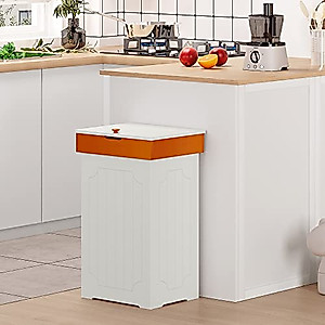 Function Home Trash Can Cabinet, 23 Gallon Kitchen Garbage Can, Wooden Recycling Trash Bin, Freestanding Dog Proof Trash Can, Farmhouse Trash Cabinet with Lid for Home Kitchen Bathroom, White