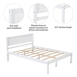 Merax Wood Platform Bed with Headboard, Platform Bed with Wood Slat Support, No Box Spring Needed,Full Size,White