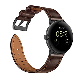 Leather Bands Compatible for Google Pixel Watch Band Leather for Men, Pixel Watch Wristband Adjustable Clasp Strap for Google Pixel Watch (Brown/Black)