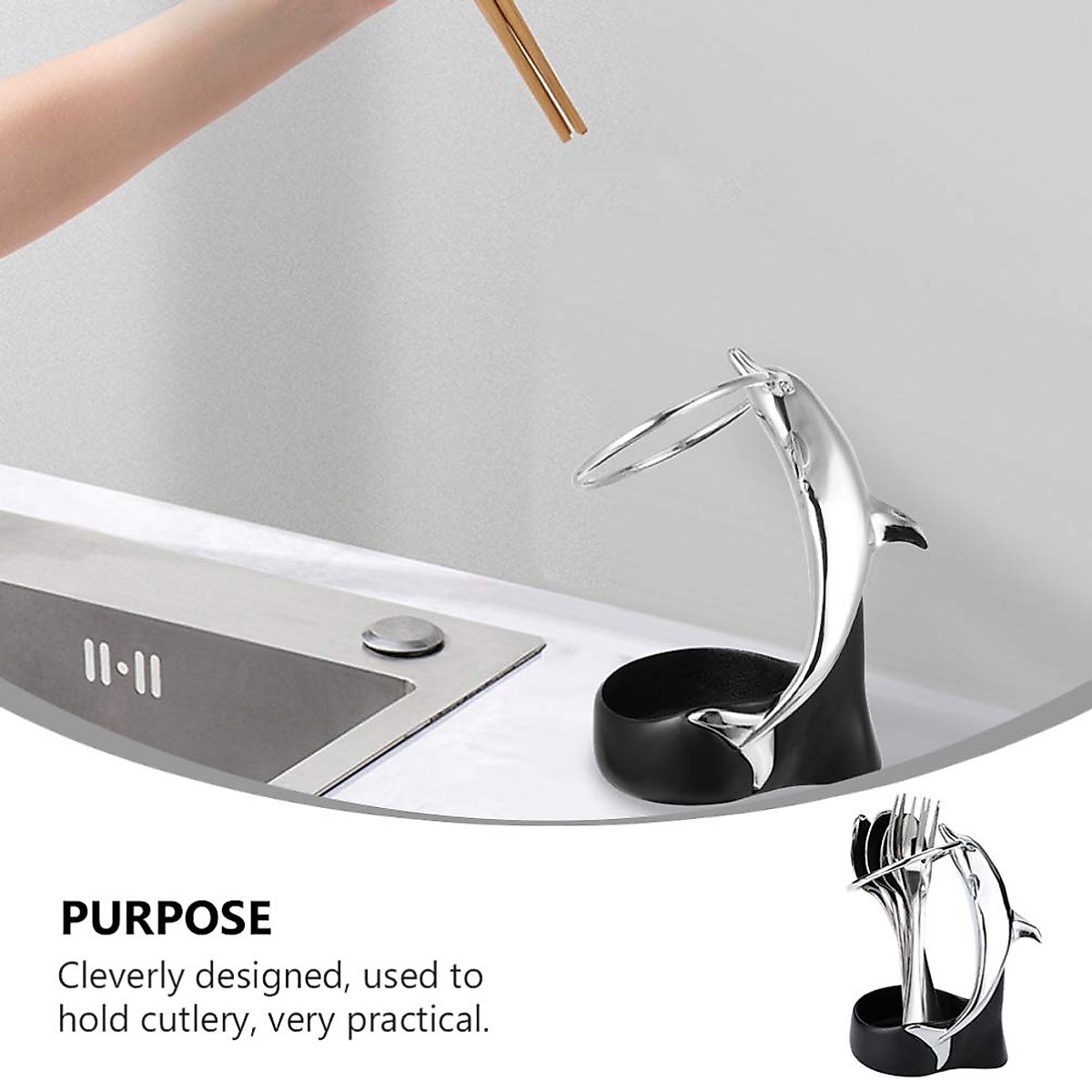 DOITOOL 3PCS Forks and Spoons Silverware Set with Organizer, Stainless Steel Silverware Set Tableware Dinnerware with Creative Dolphin Base Holder