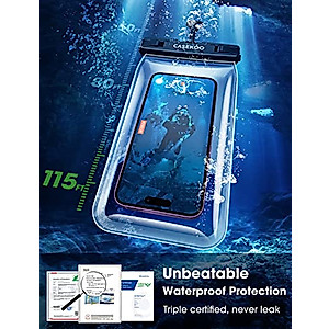 CASEKOO [Never Leak & Anti-Lost] Floating Waterproof Phone Pouch [Ultra Large Back-air Bag] 115FT Water Proof Cell Phone Case for iPhone 14/13/12 Pro Max Samsung S23/S22 Ultra Up to 8''Black