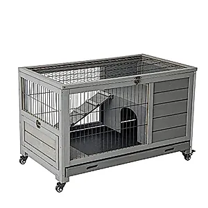 Rabbit Hutch Guinea Pig House Rabbit Cage for Small Animals 35.4"x20.87"x20.75"