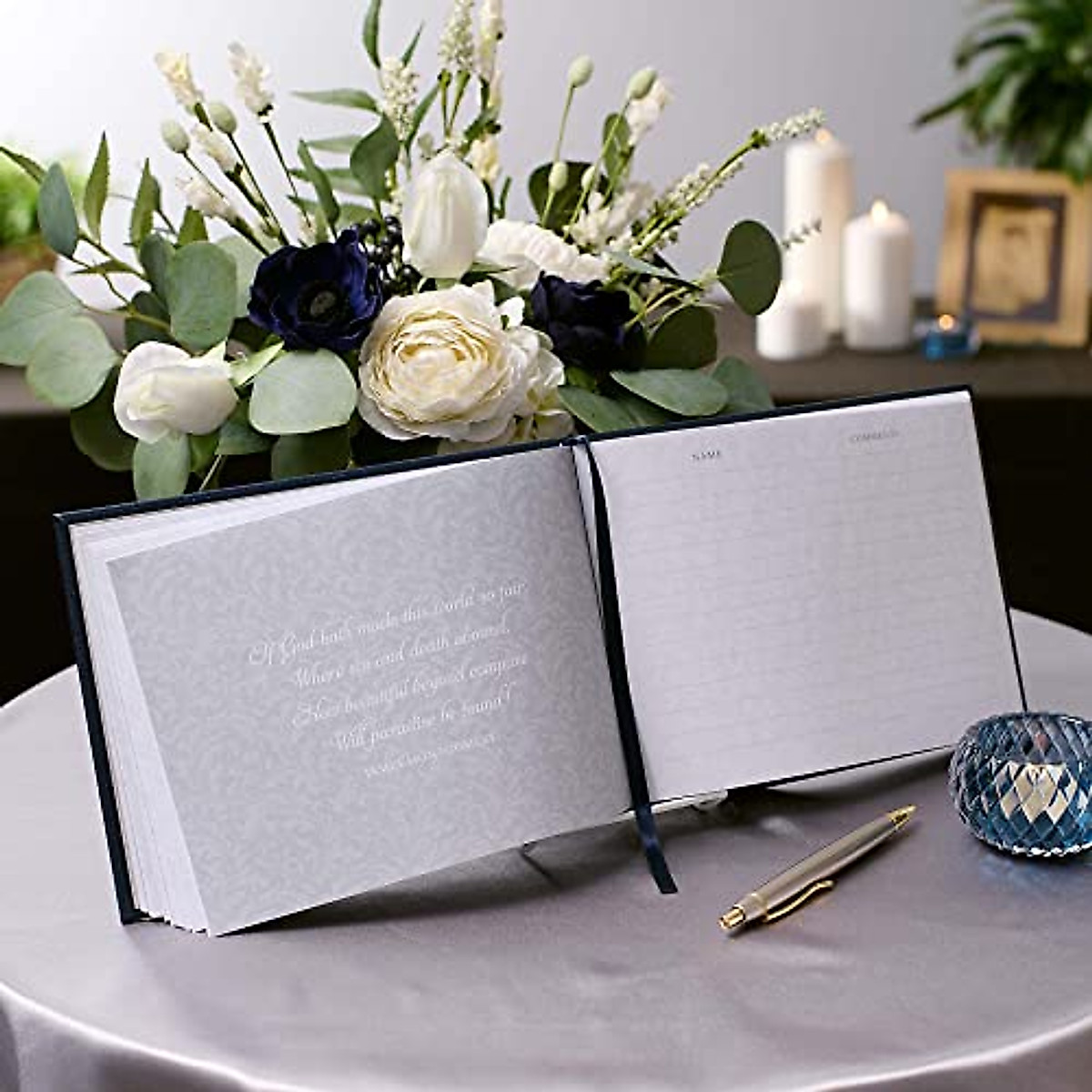 With Love in Loving Memory Guest Book - Navy Faux Leather - Condolence Book, Memorial Sign-in Book for Funerals & Memorial Services