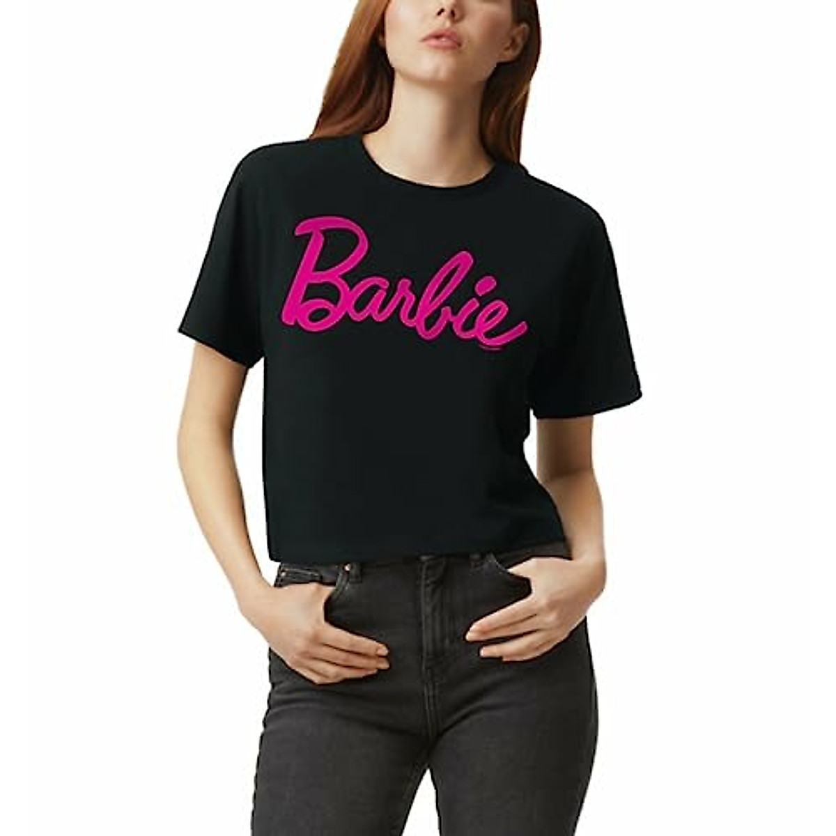 Barbie Women's Cropped Crewneck T-Shirt, Black