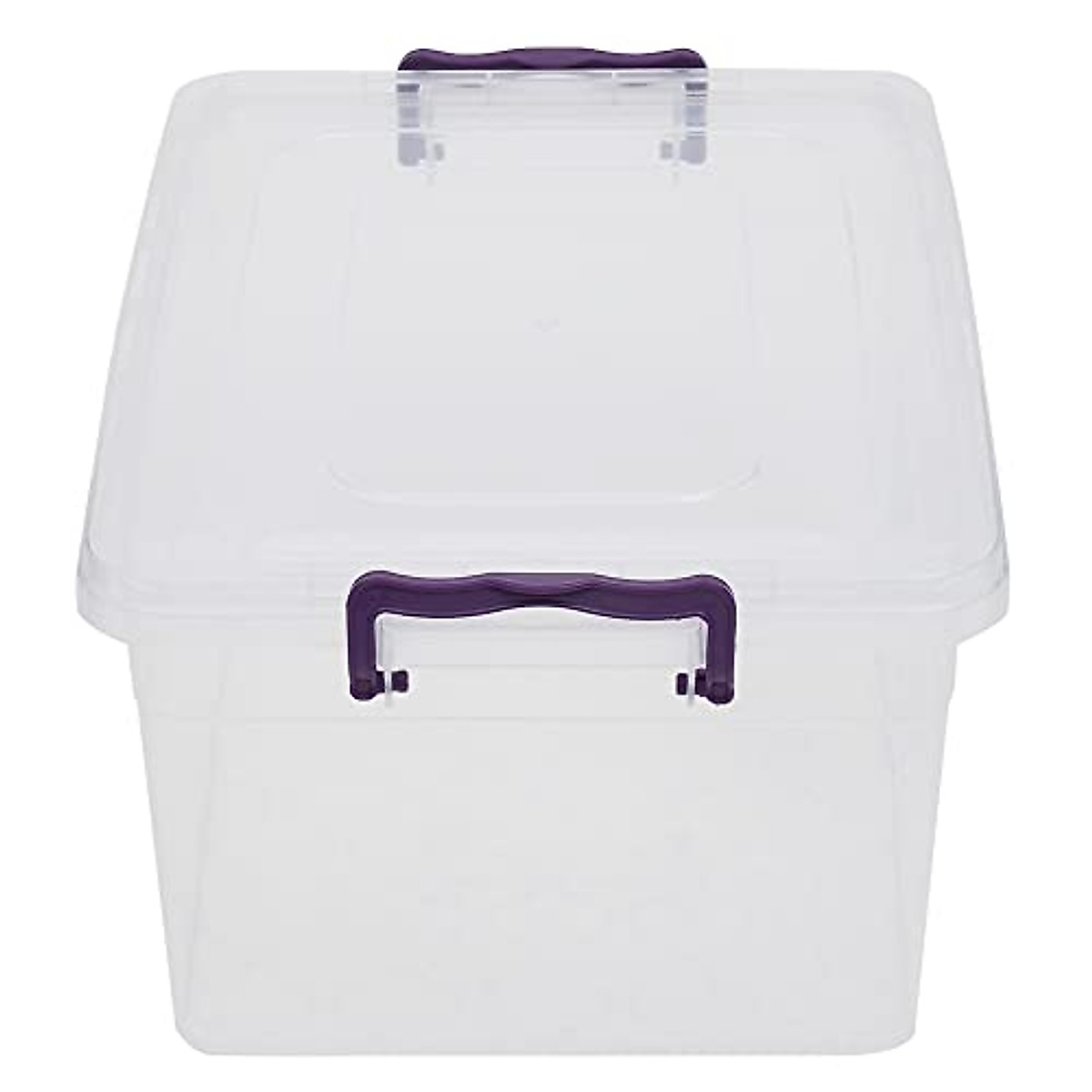 Home Basics Plastic Storage Box with Locking Lid, Clear | Durable Latches for Secure Closure | Purple Handles (10 liter)