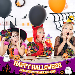 WhatSign Halloween Scratch Art Crafts for Kids 24Pcs Magic Rainbow Scratch Paper Halloween Party Games for Kids Adults Halloween Ornaments DIY Craft Decorations Halloween Party Favors Supplies