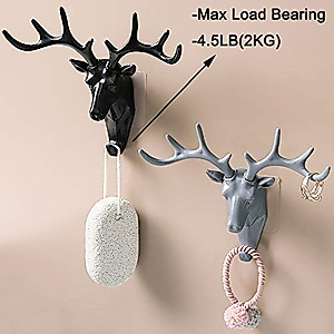 Maydahui 3PCS Deer Head Wall Hook Antler Hanger Animal Shaped Key Coat Hat Hooks Plastic Home Decoration Black White Grey Heavy Duty for Living Room Bedroom Bathroom