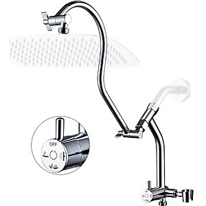 G-Promise All Metal Shower Diverter with Low Handheld Holder and 13 Inch Curved Adjustable Shower Head Extension Arm, 3-Way Diverter Valve with Pause Mode (Chrome)