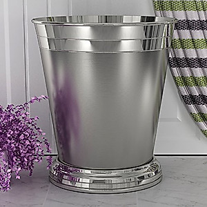 nu steel Lighthouse Metal Trash Can Wastebasket, Garbage Container Bin for Bathrooms, Powder Rooms, Kitchens, Home Offices -Shiny/Brushed Nickel
