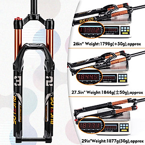 BUCKLOS 26/27.5/29 inch MTB Fork 120mm Travel, 1-1/8" Straight/Tapered Mountain Bike Fork Rebound Adjust, 15mm×100mm Axle, Manual Lockout Air Shock