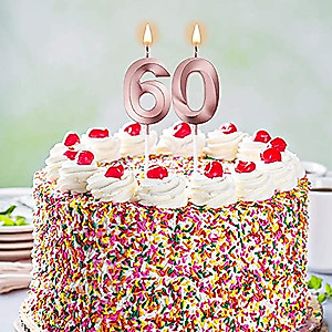 BBTO 60th Birthday Candles Cake Numeral Candles Happy Birthday Cake Topper Decoration for Birthday Party Wedding Anniversary Celebration Supplies (Rose Gold)