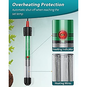 Uniclife Aquarium Heater 25W/50W/100W/200W Adjustable Submersible Heating Rod with Electronic Thermostat LED Indicator Light and Thermometer Sticker for Freshwater Marine Fish Tanks