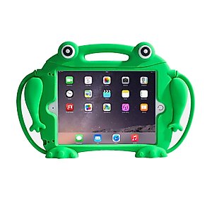 CHIN FAI Kids Case for iPad 9.7 2018 2017 / iPad Air 1 2 / iPad Pro - [Eye Popping Toys] Shockproof Silicone Handle Stand Frog Protective Cover for Apple iPad 5th 6th Generation (Green)
