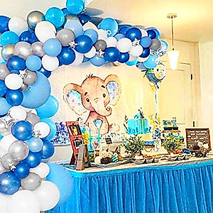 135 Pieces Blue Balloon Garland Arch Kit - White Blue Silver and Blue Confetti Latex Balloons for Baby Shower Wedding Birthday Party Centerpiece Backdrop Background Decoration