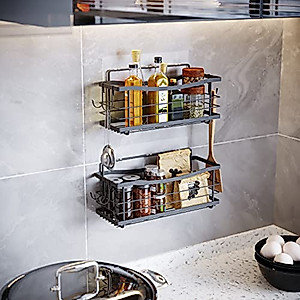 Virgorack Stainless Steel Adhesive Shower Caddy, Bathroom Basket Shelf with Soap and Toothbrush Holder, Wall Mounted No Drilling Storage Organizer Racks with Hooks (Black 4 Pack)