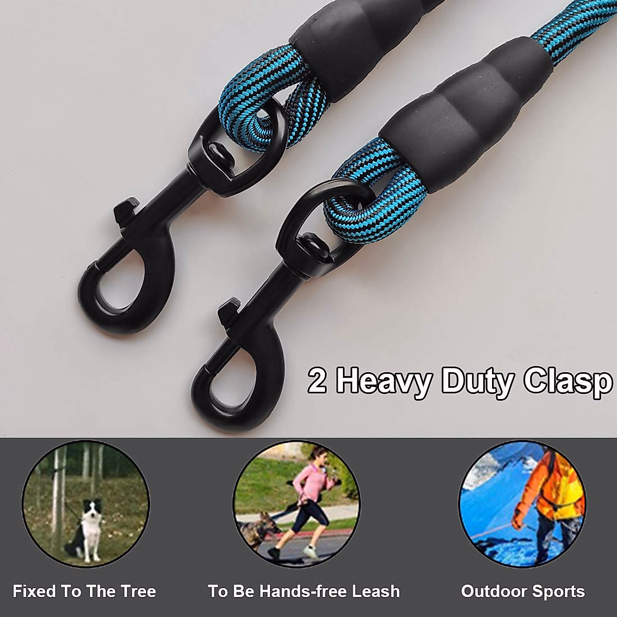 BTINESFUL Tie-Out Check Cord Long Rope Dog Leash, 12ft 20ft 30ft 50ft Recall Training Lead Leash- Great for Large Medium Small Dogs Training, Playing, Camping, or Backyard (30ft, Blue Black)