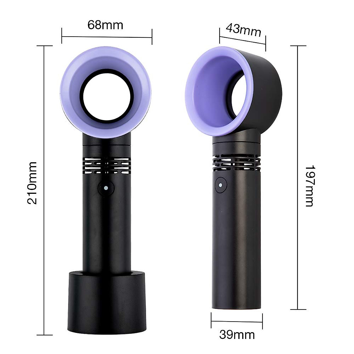 LZLRUN Protable Handheld Cooling Bladeless Fan USB Mini Fan Desktop Bladeless Fan Rechargeable Quiet 3 Gear (Black)