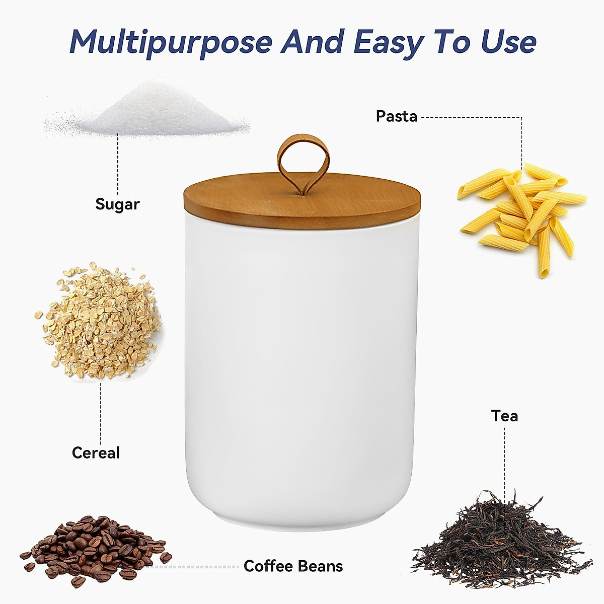 Jueison Ceramic Storage Jars, Modern Elegant Polished Airtight Gorgeous Storage Canisters with Wooden Lid Small Food Stroage Jar for Kitchen Spice Tea Vanilla Sugar Coffee Beans (3Pcs Suit White)