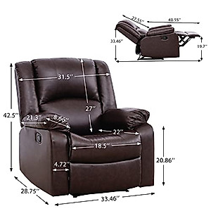ASHOMELI Large Real Leather Recliner Chair, 150 Degree Tilt, Living Room Bedroom Sofa Recliner (Brown)