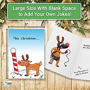 Hilarious Rudolph Christmas Greeting Card Set by Witty Yeti. 10 Pack of 5"x7" Joke Cards. Funny Adult Holiday Stocking Stuffer for Men or Women. Give the Gift of Holiday Humor to Friends and Family