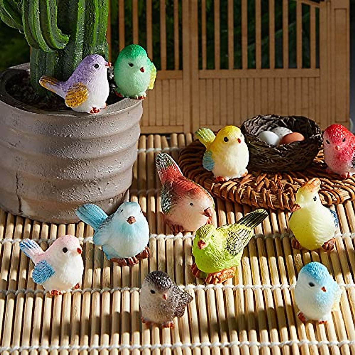 Jetec 30 Pieces Fairy Garden Accessories Bird Decorative Figurines Miniature Bird Figurines for Fairy Garden, Dollhouse Miniature, Cake Topper, Micro Landscape, Yard Bonsai Decal, Home Decoration