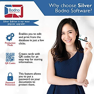 Bodno ID Card Software Program for PC & MAC - Design & Print Photo ID Cards and Gift/Loyalty Cards - Silver Edition