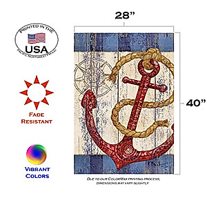 Toland Home Garden 1010001 Rustic Anchor And Compass Boat Flag 28x40 Inch Double Sided Boat Garden Flag for Outdoor House Ship Flag Yard Decoration