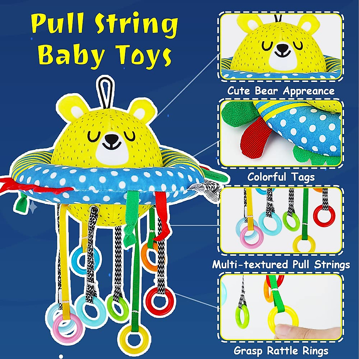 Montessori Toys for 1+ Year Old,Pull String Sensory Toys for Toddlers Fine Motor Skills,Plush Learning Activity Toy Baby Rattle Toys 6-12 Months,1 Year Old Boy Girl First Birthday Gifts Travel Toys