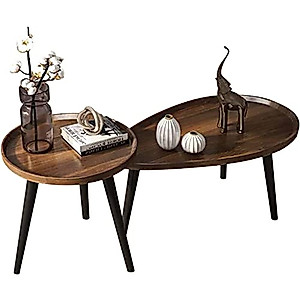 ZHANYUN Nesting Coffee Table Simple Home Decor Modern Round Oval Coffee 2 Piece of Nordic Light Luxury Living Room Coffee Table Home Combination Small Table Hotel Creative Sofa Side (Walnut Color)