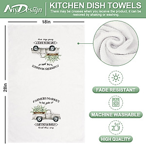 AnyDesign Farmhouse Kitchen Towel 18 x 28 Inch Watercolor Greenery Truck Dish Towel Seasonal Rustic Hand Drying Tea Towel for Spring Summer Cooking Baking Cleaning Wipes, 2Pcs