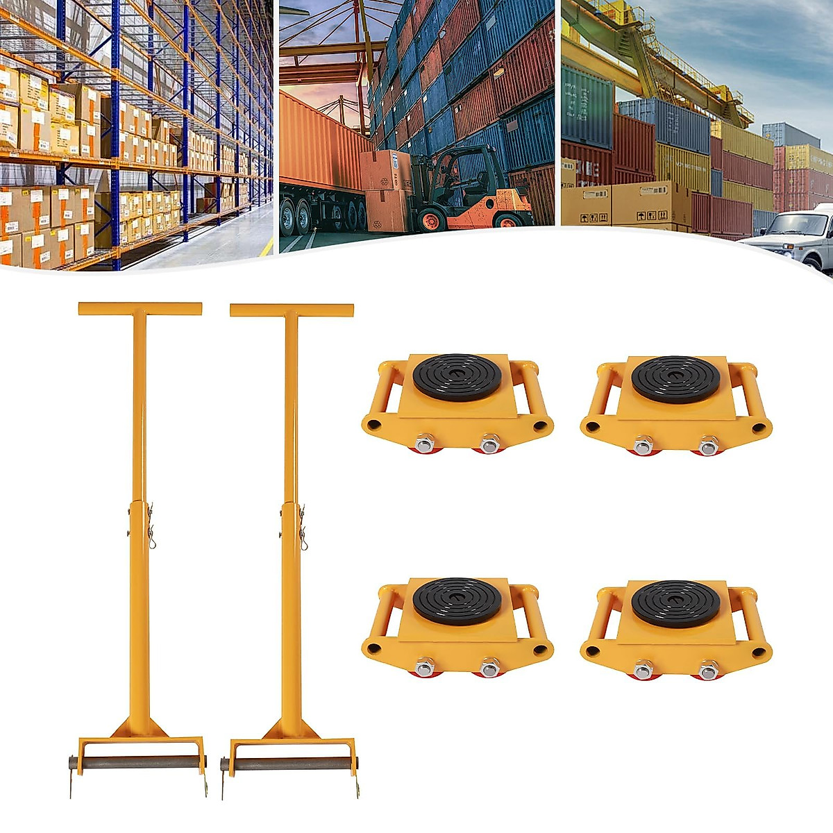4PCS Machine Skates with 2 Handles, 6T Heavy Duty Machinery Skate Dolly 13200lbs Machinery Mover Skate Machinery Moving Skate for Industrial Moving Equipment, Yellow