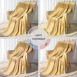 Carriediosa Herringbone Weave Throw Blanket with Fringe Super Soft Faux Cashmere Farmhouse Decorative Knit Tassel Blankets Lightweight Outdoor Thin Throws for Couch Bed Sofa, 50" X 60" Yellow