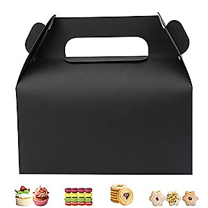 GUIFIER 25 Pack Black Treat Boxes Gable Boxes Party Favor Boxes Goodie Gift Boxes Paper Boxes with Handles for Birthday Shower Celebrating and Party Dessert Boxes for Candy, Cookies 6.5x3.6x3.4 Inches