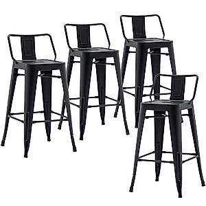 Changjie Furniture Metal Barstools Set of 4 Industrial Bar Stools Counter Stools with Backs Indoor Outdoor Counter Height Bar Stools (26 Inch, Bronze)