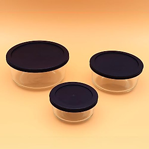 CIBI Food Storage Container Lids (2 Cups, Black - 6PK) Compatible with Pyrex and Anchor Round Glass Containers, Dishwasher and Microwave Safe Replacement Lids